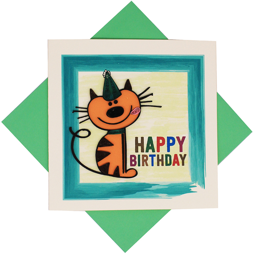 Quilled Cat Birthday Card | Quilling Happy Birthday Greeting Card